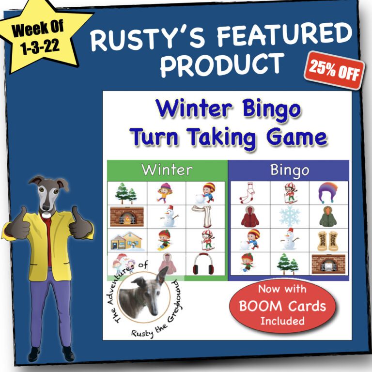 Featured Product: Winter Bingo - Rusty the Greyhound, PBIS, ABA, Stories